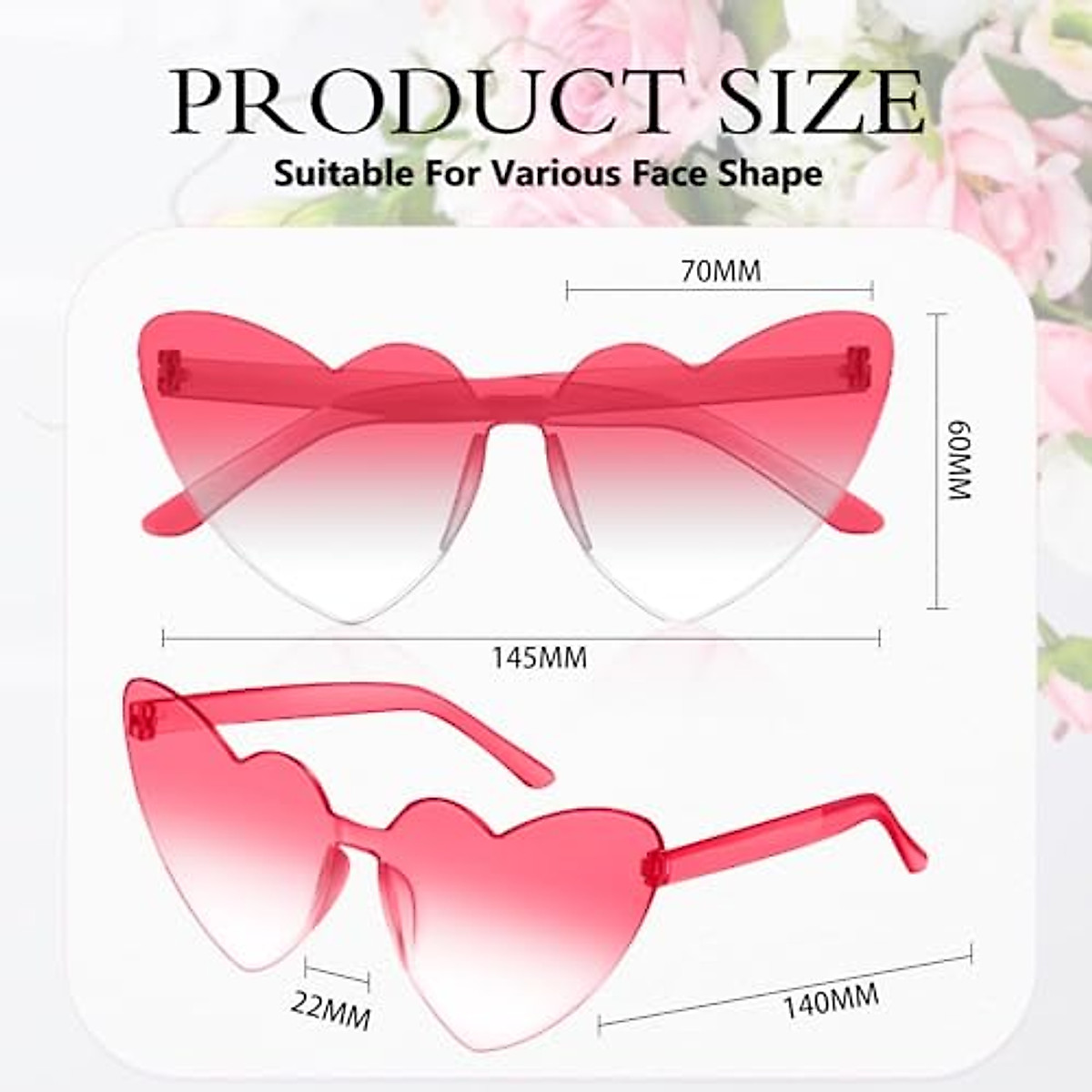 Chicpop 8 Pairs Heart Shaped Frameless Glasses Trendy Transparent Candy Color Eyewear for Party Favor