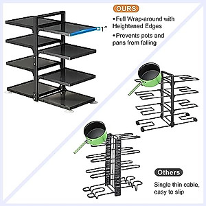 Pots and Pans Organizer for Cabinet, 8 Tier 21” Adjustable Cabinet Pan Organizer Rack Heavy Duty Pot Rack for Kitchen Storage, Snap-on Pot Pan Organizer with Panels for Stockpot and Steamer (Square)