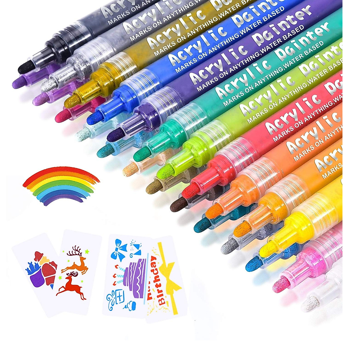 Emooqi Paint Pens, Acrylic Paint Markers 24 Colors Waterproof Pen Set for Rock Painting DIY Craft Supplies Ceramic Glass Canvas Mug Metal Wood-2-3mm Medium Tip
