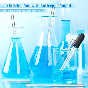 15 Pieces Glass Stirring Stick Smooth Stir Rod with Both Ends Round, 12/10/ 8/6/ 4/ Inch Glass Mixing Tools for Science, Lab, Kitchen, Experiment and Stir Hot Cold Beverages Cocktails Drinks