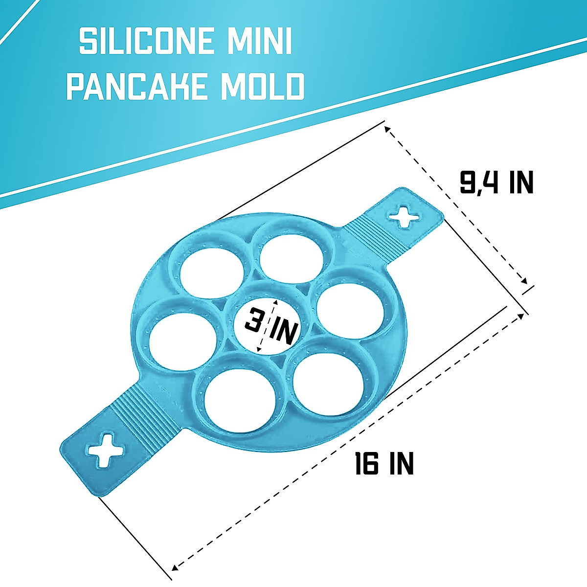 BIOPRONEXT Non Stick Pancake Maker - 7 Circles Mini Pancake Mold - Silicone Pancake Mold - Silicone Egg Rings for Griddle with Handles - Pancake Molds for Griddle Frying Eggs - Blue