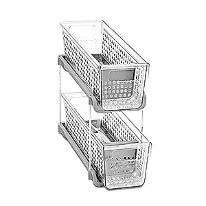 Madesmart Mini 2-Tier Plastic Multipurpose Organizer with Divided Slide-Out Storage Bins, Compact Under Sink and Cabinet Organizer Rack, Clear