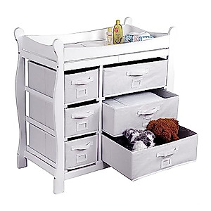 Sleigh Style Baby Changing Table with 6 Storage Baskets and Pad