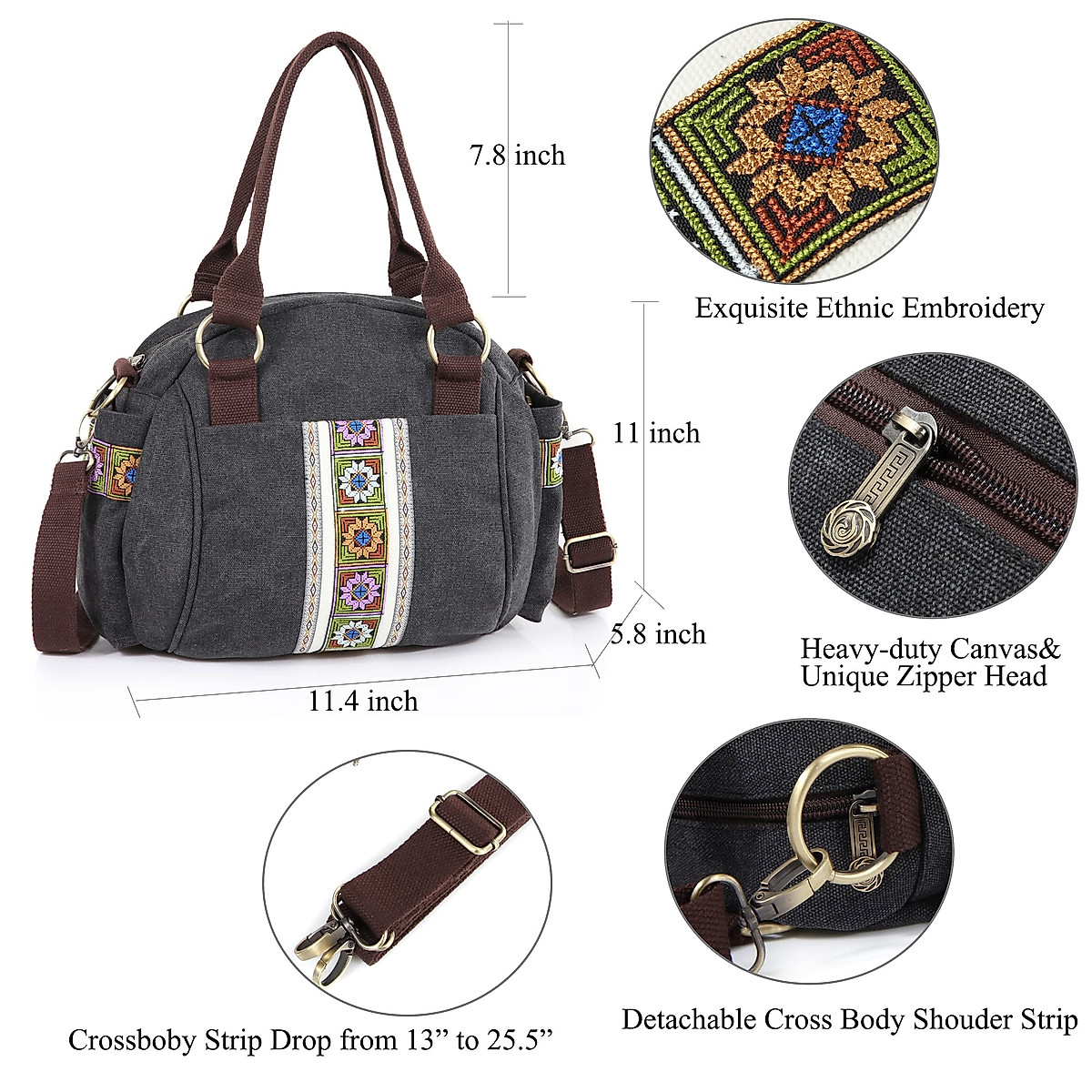 Women Canvas Top-Handle Handbag, Vintage Heavy-duty Crossbody Bag Tote Handbag