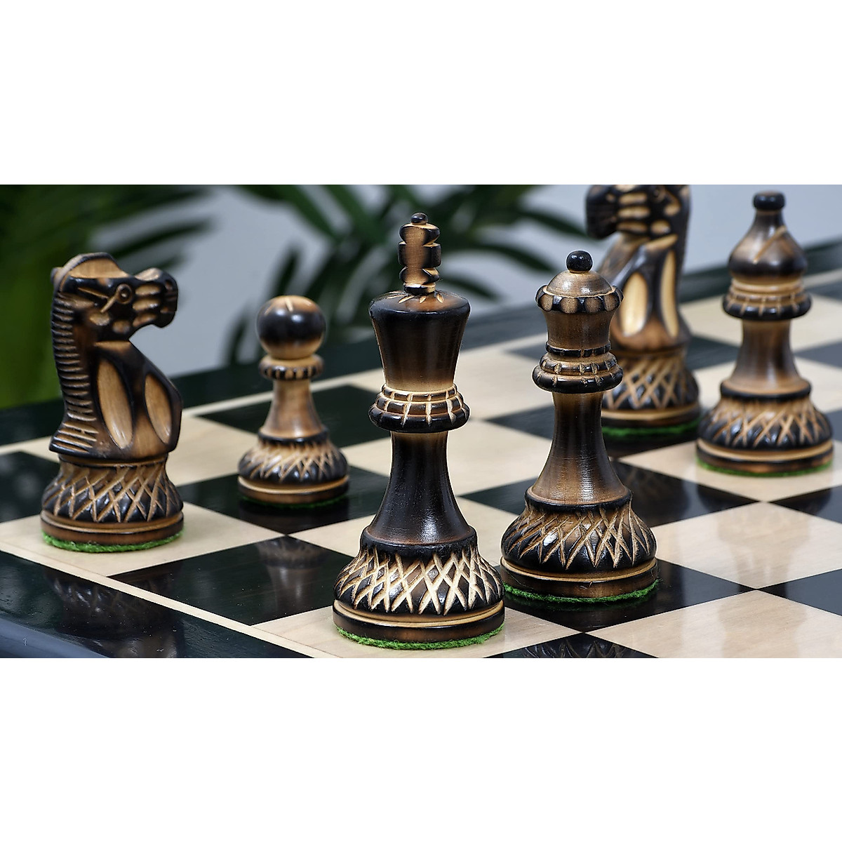 CHESSBAZAAR 3.8" King Burnt Blazed Chess Set for Adults & Kids, Wooden Chess Pieces only in Burnt Boxwood