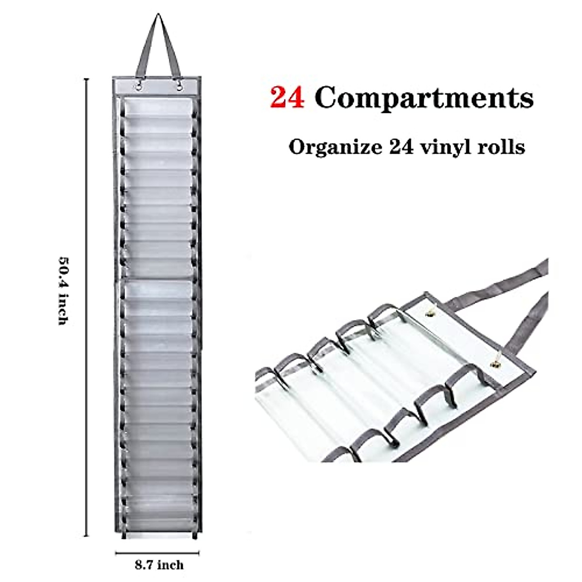 Vinyl Rolls Storage Rack, Vinyl Roll with 24 Compartment Volume Compartments Wall Mount/Door, Vinyl Storage Rack for Craftsmanship (Gray)
