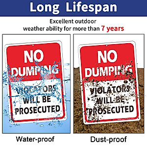 (2 Pack) No Dumping Sign, Violators Will Be Prosecuted Sign, 10" x 7" Rust Free .40 Aluminum, UV Protected, Weather Resistant, Waterproof, Durable Ink，Easy to Mount
