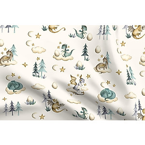 Spoonflower Fabric - Baby Dragon Whimsical Fun Cute Happy Cheerful Fantasy Mythical Beige Printed on Polartec(R) Fleece Fabric by The Yard - Sewing Blankets Loungewear and No-Sew