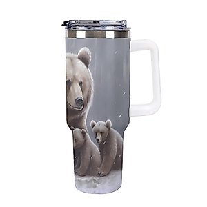 Bear Mama Little Winter Day 40 Oz Stainless Steel Cup Travel Tumbler with Handle and Straw Lightweight Coffee Mug for Home Office