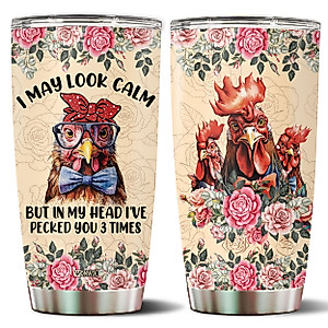 WONWIX Chicken Christmas Gifts Lady Chickens Tumbler Stainless Steel with Lid 20 oz I May Look Calm Water Bottle Coffee Mug Travel Cup Birthday Christmas Gift for Chicken Lovers Her Women