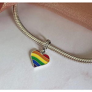 Pride Rainbow Heart LGBTIQ+ 925 Sterling Silver Charms Beads Pendants for Pandora Bracelets & Necklaces Etc