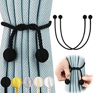 Hangtty 2 Pack Curtain Tiebacks Elegant Decorative Curtain Tie Backs Rope Curtain Holders for Drapes Window Treatment Holdbacks for Drapes or Curtains, Black