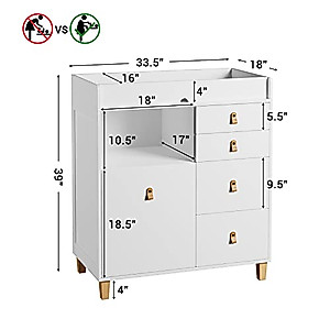Timechee Baby Changing Table Dresser, 33.5" Baby Nursery Dresser with Drawers & Shelf, Wooden Storage Dresser Chest w/Changing Station for Infant Kids Bedroom, White
