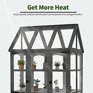 MCombo Wooden Greenhouse, Outdoor Greenhouse with Adjustable Roof Vent and 6 Lockable Door for Backyard/Outdoor Use, (48 x 38.8 x 83.9 Inches) 0851 (Dark Grey)