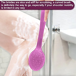 Back Bath Brush - Curved Long Handle Shower Brush with Medium Stiff Bristles for Exfoliating Body, Back Scrubber for Men & Women (Pink 2 Pack)