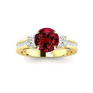14K Yellow Gold Channel Set 3 Three Stone Diamond Engagement Ring with a 0.5 Carat Ruby Heirloom Quality Center