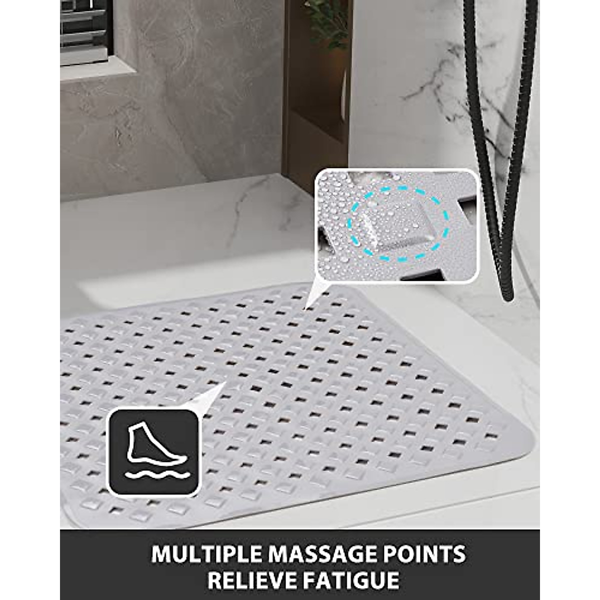Shower Bathtub Mat Non-Slip, Machine Washable Shower Mat with Suction Cups and Drain Holes Square Bath Tub Mat for Tub or Shower Room for Kids & Elderly 21x21 Grey