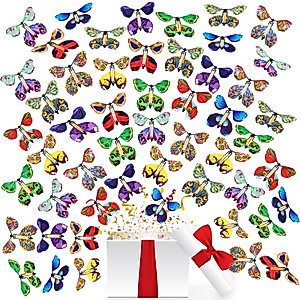 Lenwen 100 Pcs Magic Flying Butterfly Wind up Paper Butterflies That Fly Rubber Band Powered for Bookmark Card Surprise Gift Wedding Birthday Party 10 Styles, 4.41 x 4.92 Inch