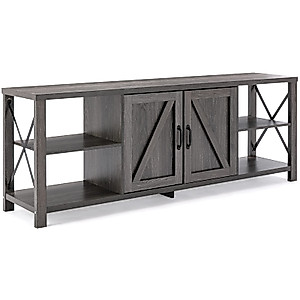 AUXSOUL 70 Inch TV Stand for 75 Inch TV, Farmhouse Entertainment Center with Storage Shelves & Barn Door, TV Console Cabinet for Living Room Bedroom,Grey Wash