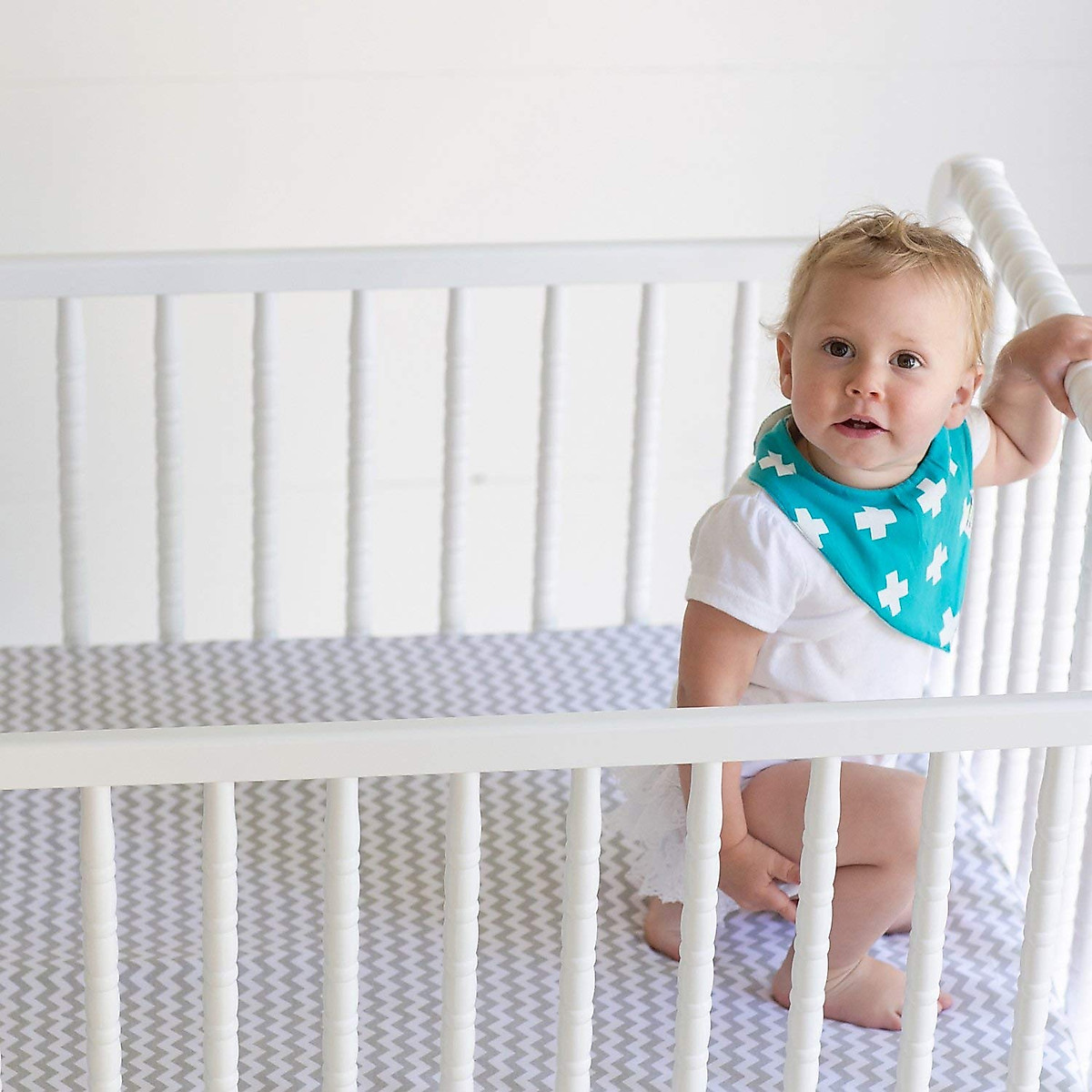 Ziggy Baby Crib Sheets, Toddler Bedding Fitted Jersey Cotton (2 Pack) Chevron, Dot, Grey/White