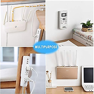 ACKLLR 4 Pack Self Adhesive Power Strip Holder Fixator Wall Mount Plug-in Socket Fixer Bracket Stand with 16 Pcs Cable Organizer Clips Clear for Remote Control Router Desk Computer Kitchen Home Office