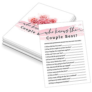 Pink Swash Who Knows The Couple Best Game for 30 Guests with Game Cards, Pink Watercolor Bridal Shower Game, Modern Bridal Shower Decorations, Wedding Shower or Bachelorette Party Supplies - 05