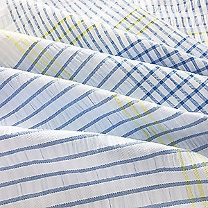 Merryfeel Cotton Duvet Cover Set,100% Cotton Seersucker Duvet Cover Set,Yarn Dyed Stripe Bedding Set,3 Pieces(1 Duvet Cover with 2 Pillowshams)- King