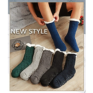 EBMORE Mens Slipper Fuzzy Socks Winter Cozy Fluffy Cabin Warm Fleece Soft Comfy Thick Non Slip Christmas Home Stocking Stuffer (Blue)