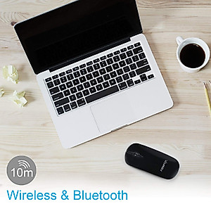 Bluetooth Mouse FENIFOX Slim Mini Whisper-Quiet Flat Portable Wireless Mice Rechargeable Compatible with Laptop,PC,Tablet Android Windows XP(Black)