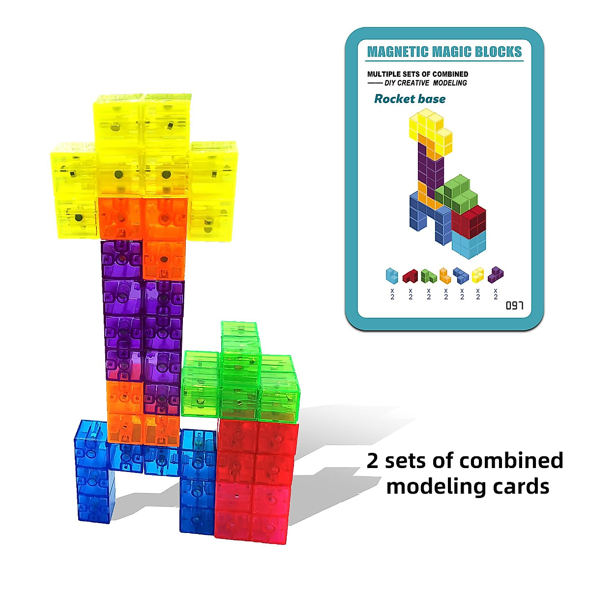OUXIA Magnetic Building Blocks Magic Magnetic 3D Puzzle Cubes, Set of 7 Multi Shapes Magnetic Blocks with 54 Guide Cards, Children's Educational Toys and Stress Relief Fidget Toys for Kids Adults