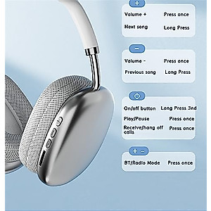 Upgrade P9 Pro Max Wireless Bluetooth Headphones with Soft Cotton Headband, Stereo Sound Over Ear Headset Sports Game Noise Cancelling Earphone Supports TF (White)