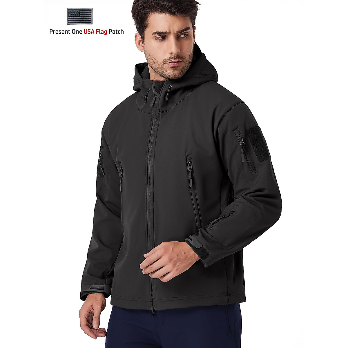 ReFire Gear Men's Army Special Ops Military Tactical Jacket Softshell Fleece Hooded Outdoor Coat, Black, US Large which is equal to Asian XL