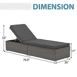 JOIVI Outdoor Patio Chaise Lounge Chairs Set of 2, PE Wicker Patio Pool Lounge Chairs Furniture Set of 2, Pool Lounger Gray Rattan Adjustable Backrest with Removable Dark Gray Cushion
