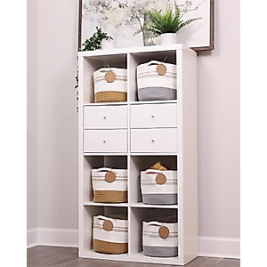 HONIZER Woven Baskets for Storage, 3-Pack Cotton Rope Storage Basket with Handles, Labels, Oval Toy Storage Bins for Cube Organizer, Stuffed Animal Storage Baskets for Shelf, Closet, Bedroom - Grey