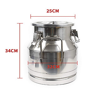 Milk Can with Sealed Lid, Stainless Steel Milk Transport Cans Wine Pail Bucket Tote Jug Pot Oil Liquid Storage Barrel with 2 Handles Sealed Silicone Anti-Leak Ring Lock Belt 20L 5.28 Gallon