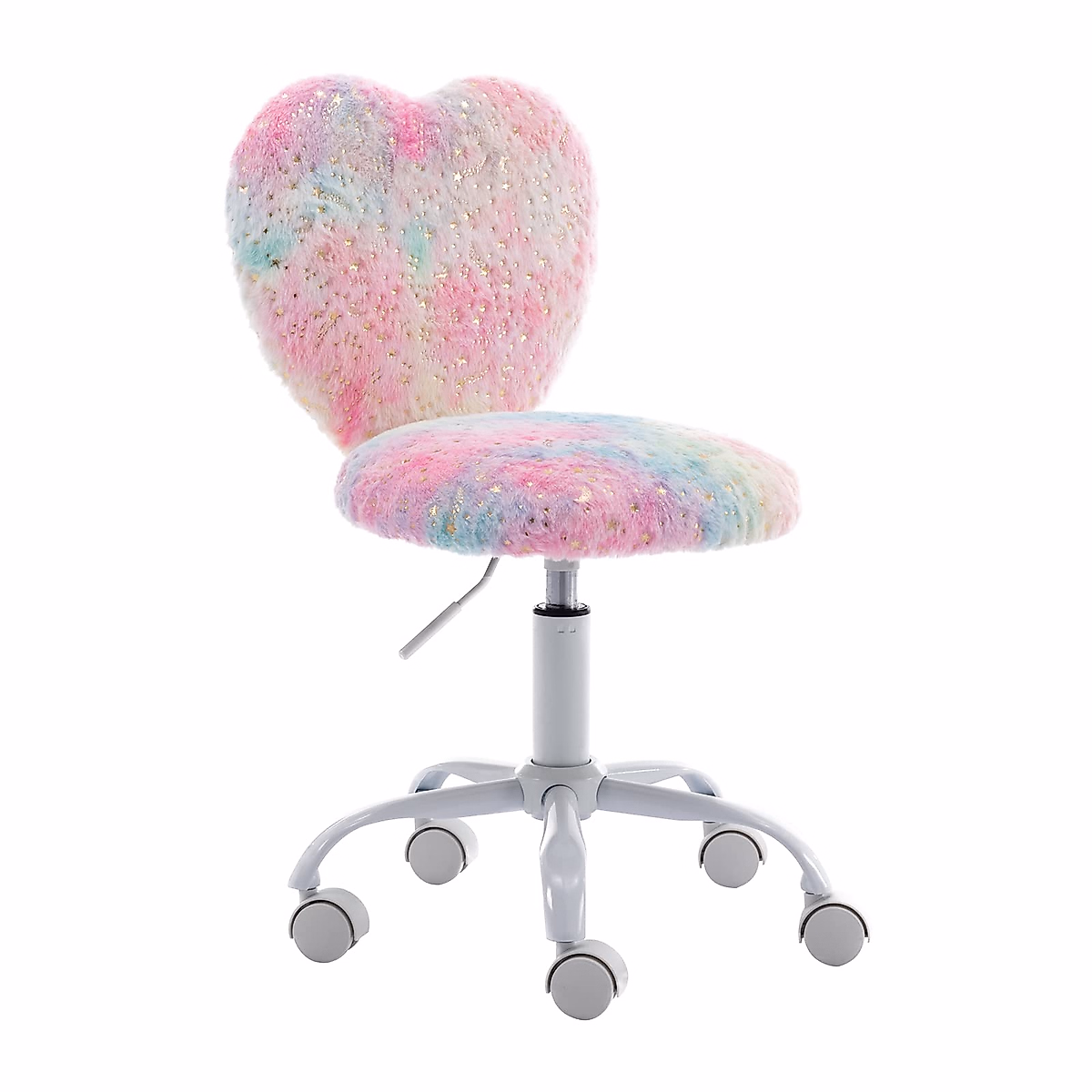 chairus Kids Desk Chair Faux Fur Study Chair for Teenage Girls, Adjustable Heart Shaped Kids Vanity Chair for Bedroom Reading Living Room, Small Cute Student Task Chair with White Foot, Colorful