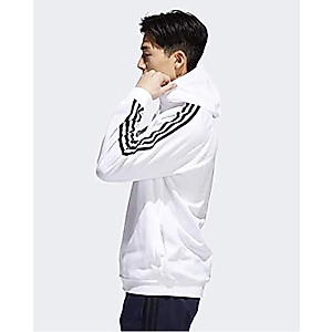 adidas mens Essentials 3-Stripes Pullover Hoodie White/Black