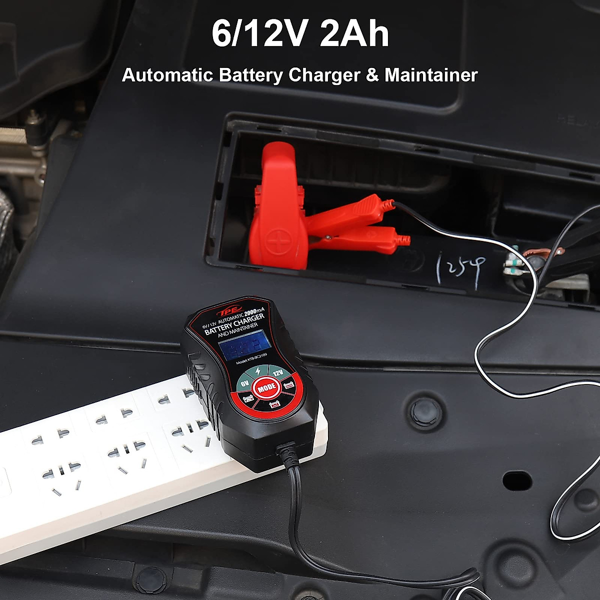 TPE Smart Battery Charger, 2 Amp Automatic Battery Charger 6V 12V Battey Charger Maintainer