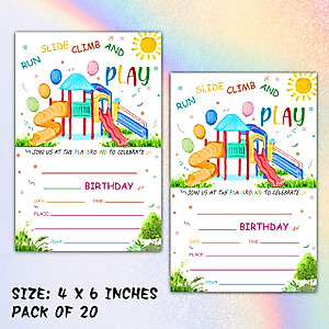 Foosproea Playground Birthday Invitations with Envelopes - Park Party Invitation Card for Kids - Playground Themed Fill-in Invites Cards - Outdoor Party Favors Decorations (20 Pack)-01