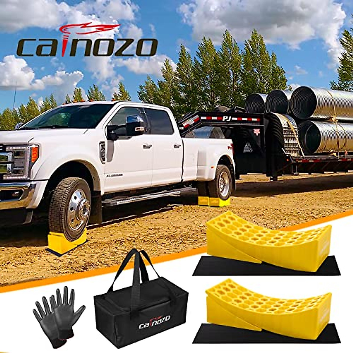 Cainozo RV Leveling Blocks Camper Leveler 2 Pack with Carrying Bag,Leveler Chocks Precise Camper Leveling Includes Two Curved Levelers,Two Rubber Grip Mats,Two Chocks,and A Carrying Bag Yellow