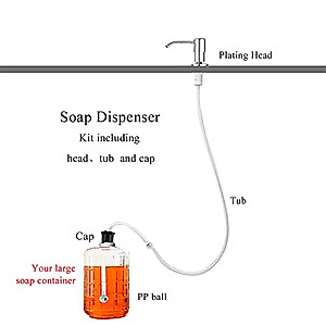 Gnimauhz Soap Dispenser for Kitchen Sink and Extension Tube Kit, Stainless Steel Soap Dispenser with 47 Inches Tube Connects Directly to Soap Bottle, Hand and Dish Soap Dispenser Pump（Chrome）