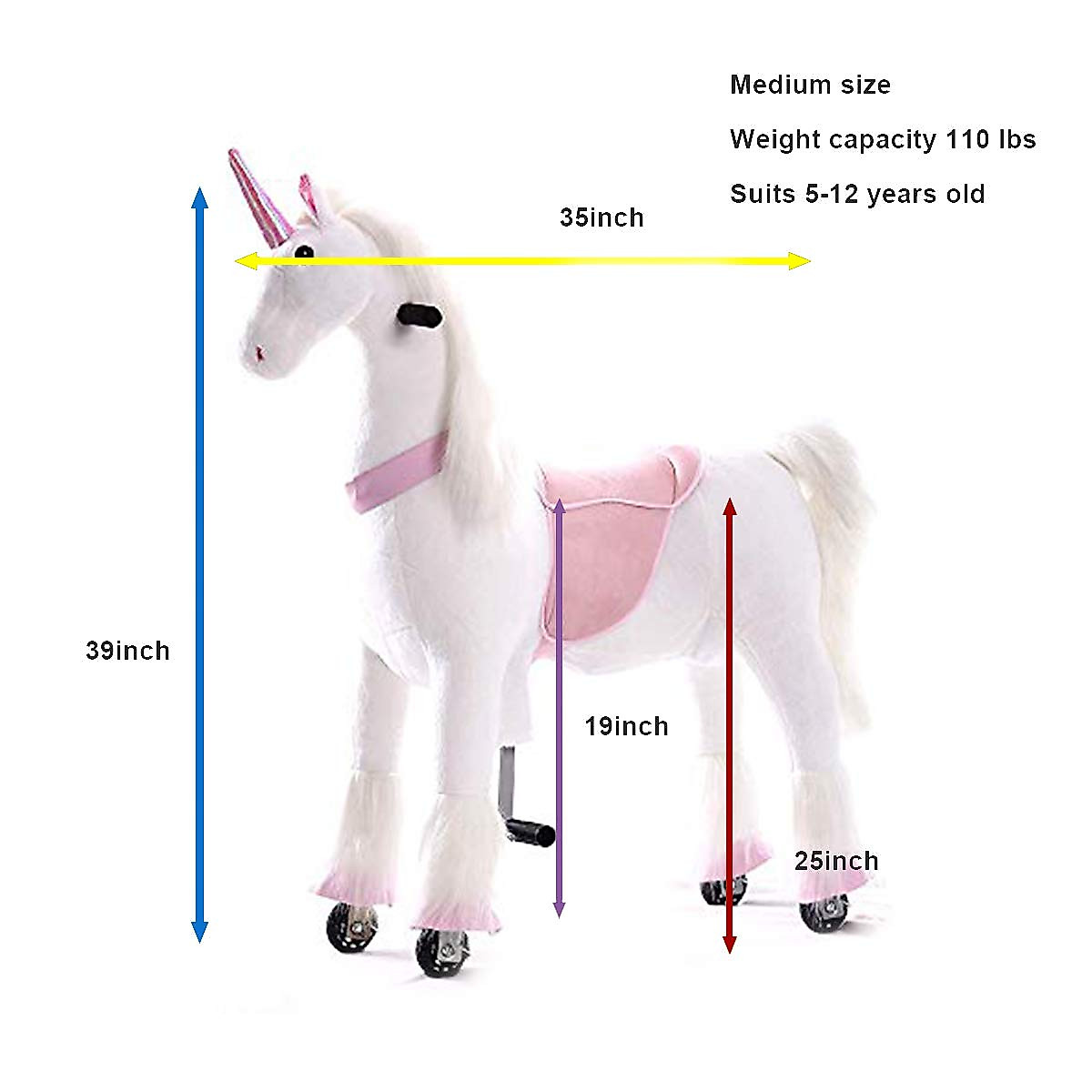 Gidygo Kids Ride on Walking Unicorn Rocking Horse Riding Toy for Children L Size for 5-12 Years Old
