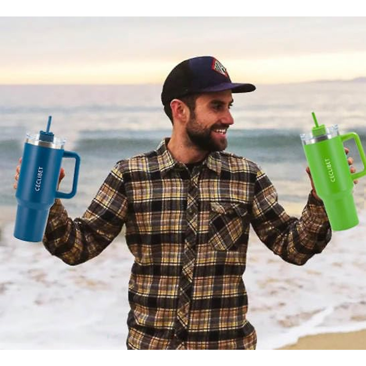 Cecilibet 40oz Tumbler With Handle and Straw Lid, Stainless Steel Insulated Travel Mug for Hot and Cold, Simple Sleek Modern Style Big Cup Dupes for Car (Orange)