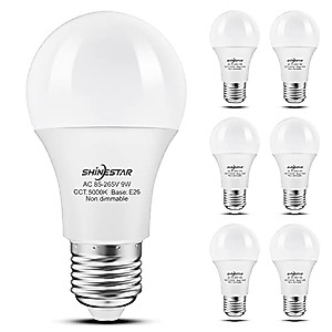 SHINESTAR 6-Pack Daylight Led Light Bulbs 60 Watt, Bright White 5000K, E26 A19 Led Bulb, Non-dimmable