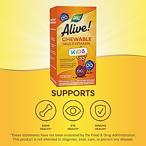 Nature's Way Alive! Children's Daily Chewable Multivitamin, Supports Bone, Eye, and Immune Health*, Orange & Berry Fruit Flavored, Gluten Free, 120 Chewable Tablets (Packaging May Vary)