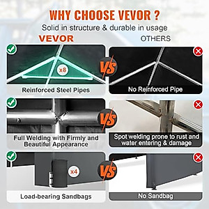 VEVOR Carport 10x20ft Portable Garage, Heavy Duty Car Canopy with Roll-up Ventilated Windows & Removable Sidewalls, UV Resistant Waterproof All-Season Tarp for SUV, F150, Car, Truck, Boat