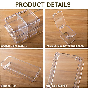 XJMWXHFC Clear Seasoning Box, 4 Pieces Seasoning Rack Spice Pots, Storage Container Condiment Jars Acrylic Seasoning Box with Covers and Spoons for Spice, Sugar, Salt, Sugar, Cardamon, Cinnamon