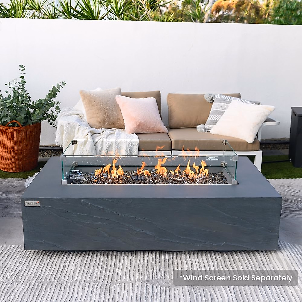 Capetown Concrete Fire Pit 55.9" x 31.9" Outdoor Patio Firepit Includes Fire Glass Modern Fire Pits & Outdoor Fireplaces for Garden, Deck, Indoor & Outdoor Heating