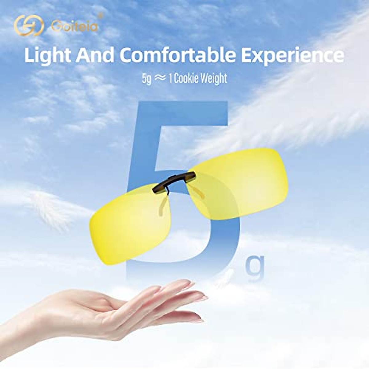 Goiteia Polarised Clip on Night Driving Glasses Anti Glare for Men Women Flip up,Minimize Glare from Headlights and LED Bulbs