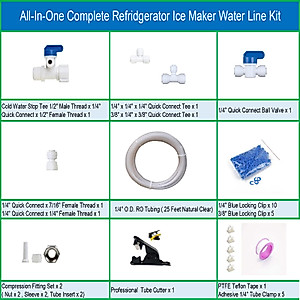 EZRODI All-in-One Ice Maker Water Line kit Do-It-Yourself Fridge Water Line Connection Kit, Clear, 1/2 inch Cold Water Supply Line